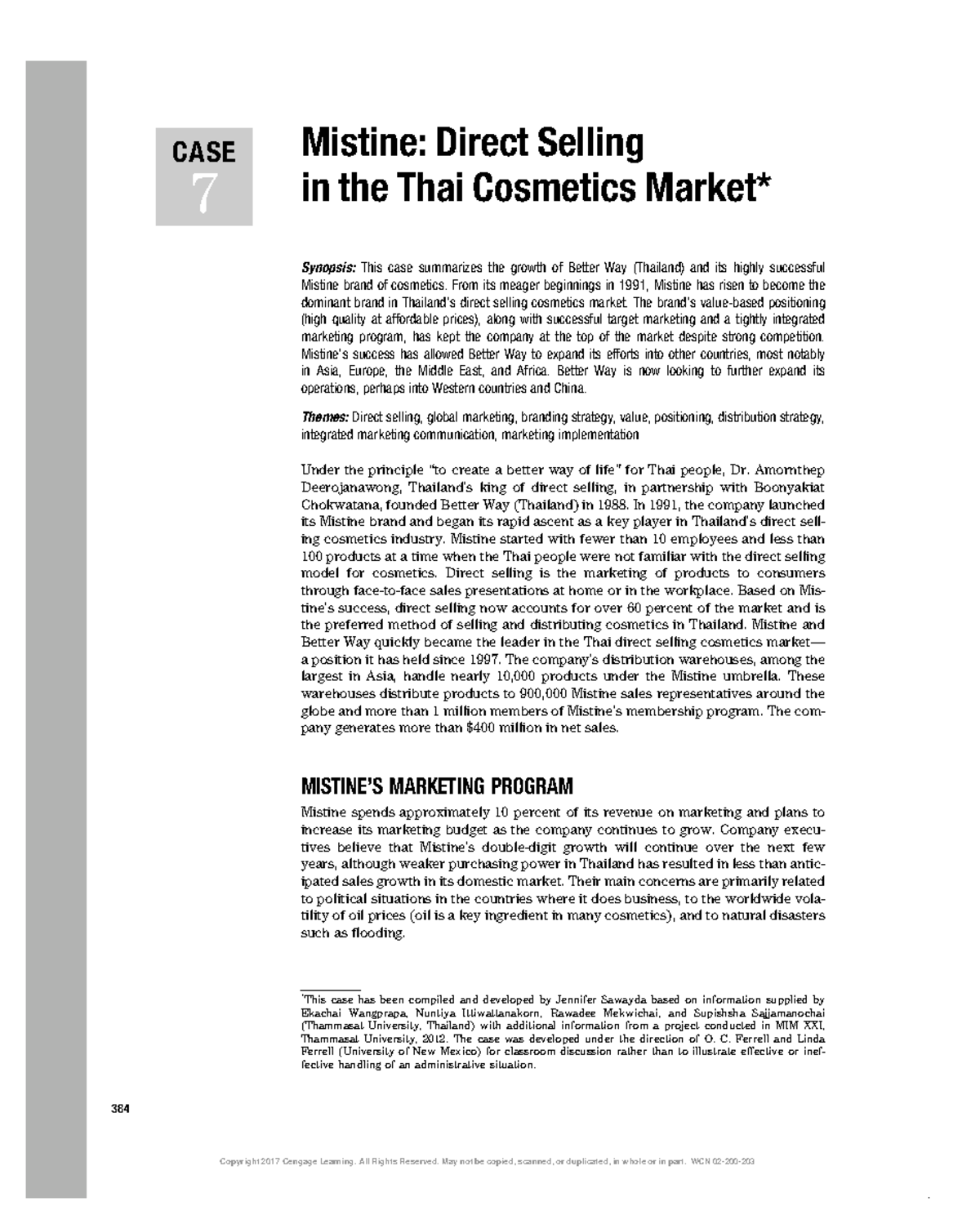 Case 7 Mistine Direct Selling in the Thai Cosmetics Market 1 - Mistine ...