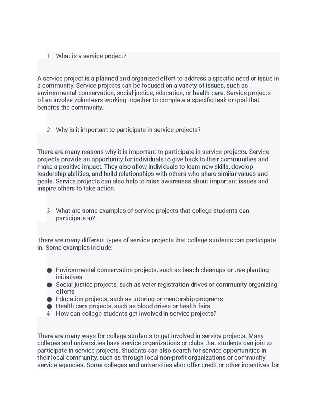 HW q a- Service Project - Homework: full questions and answers can be ...