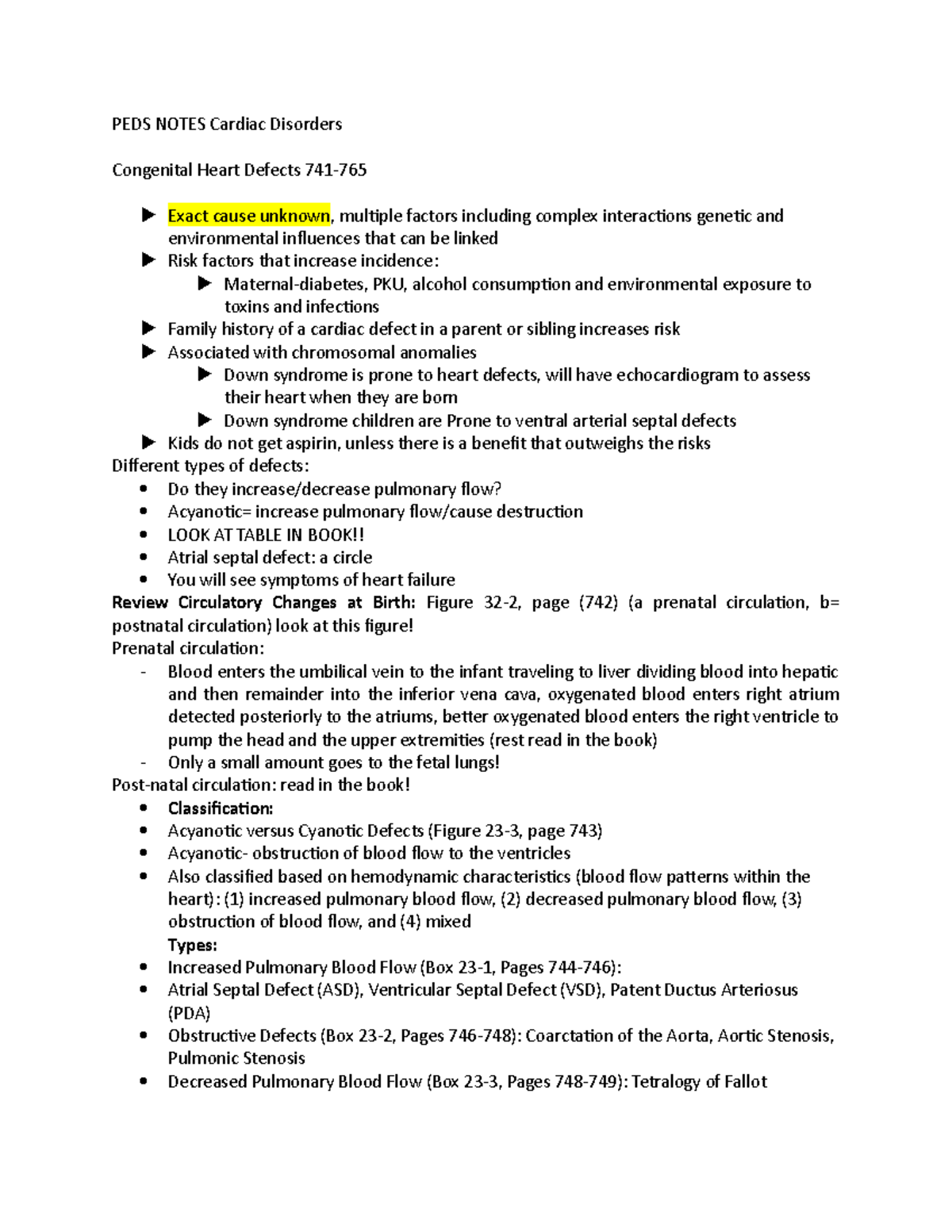 Peds notes for Cardiac Disorders - PEDS NOTES Cardiac Disorders ...