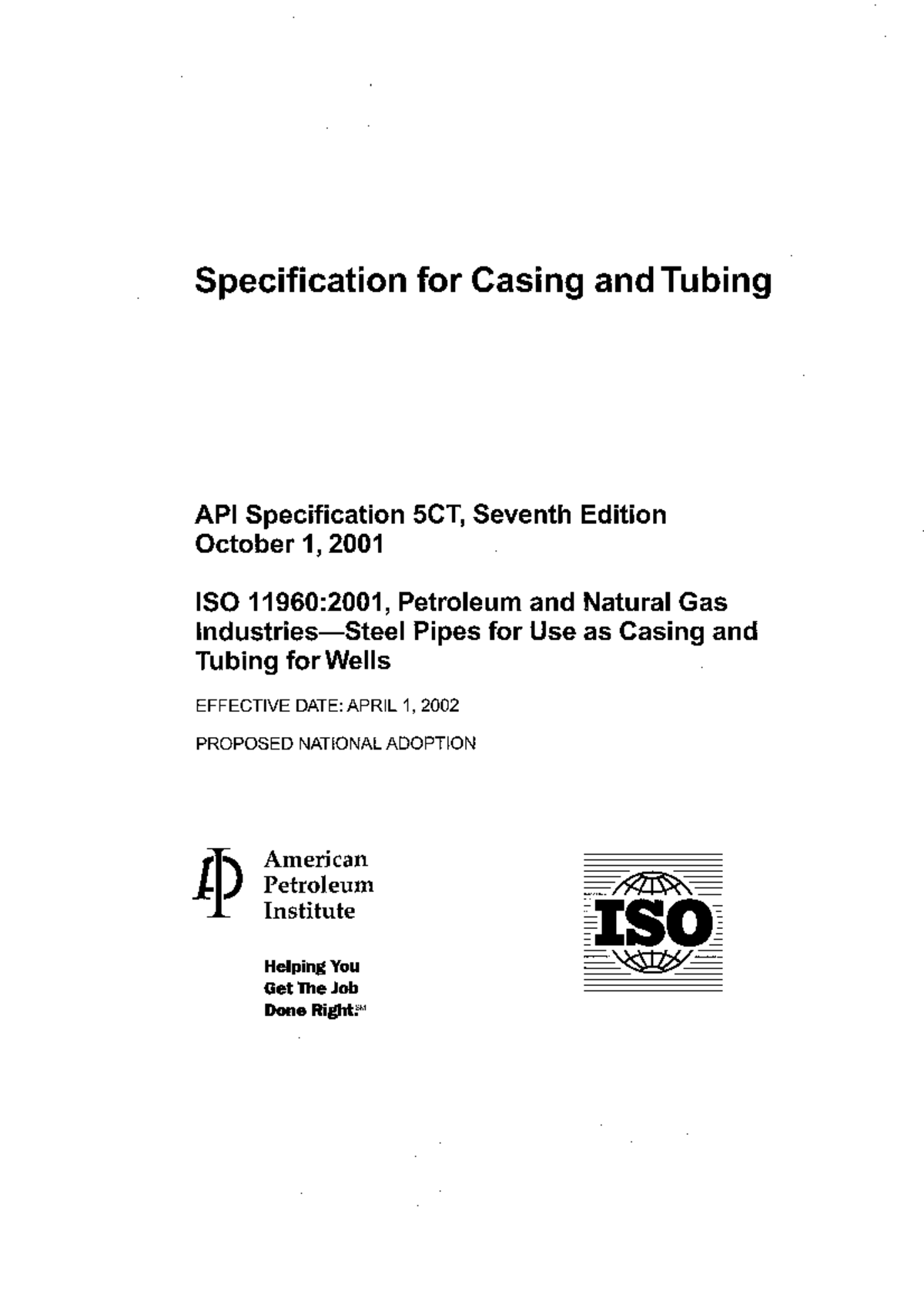 Api 5ct pdf free - API 5CT - Specification for Casing and Tubing API ...