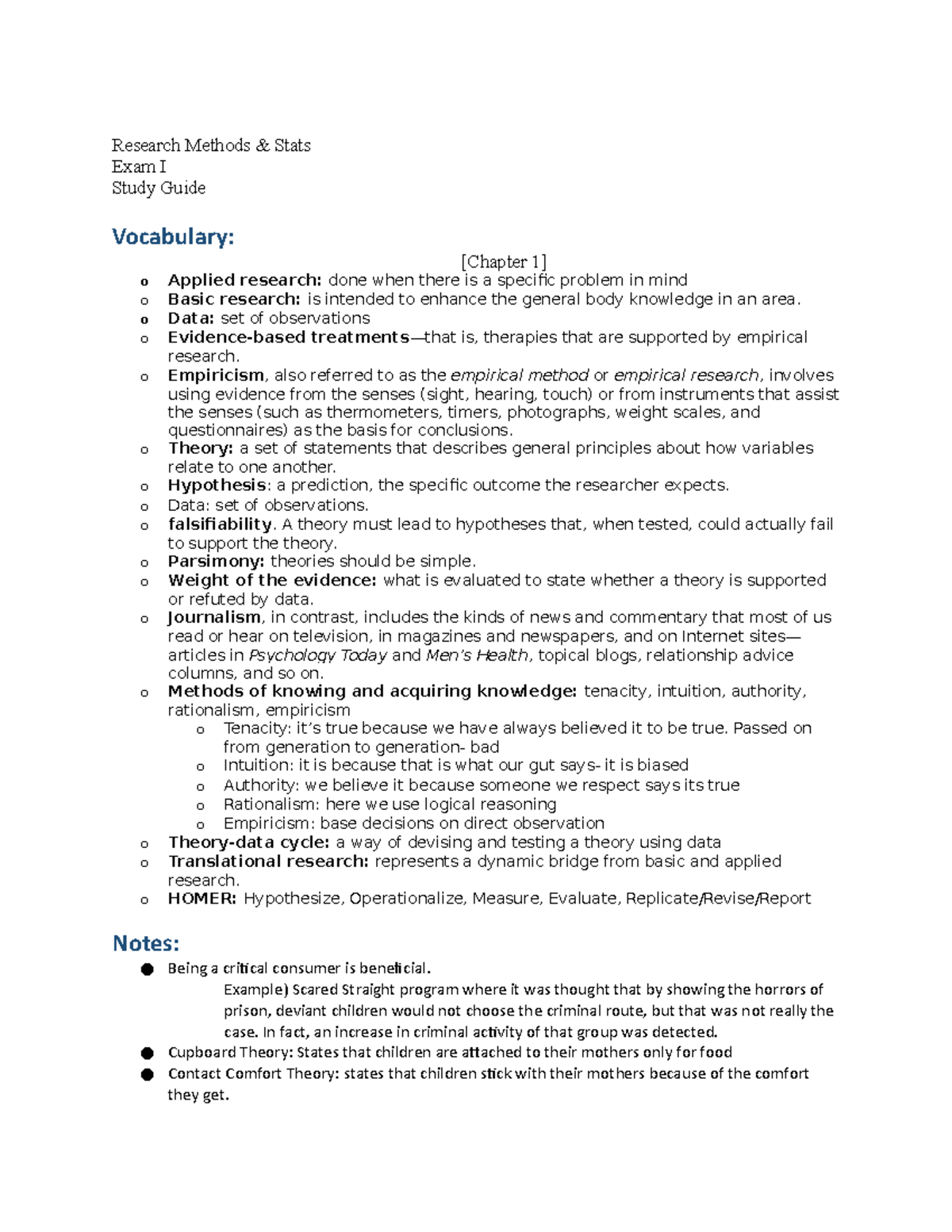 Reasarch Methods Exam 1 Prep - Research Methods & Stats Exam I Study ...