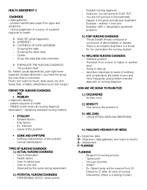 Health Assessment Lesson 1 - HEALTH ASSESSMENT HEALTH It is the absence ...