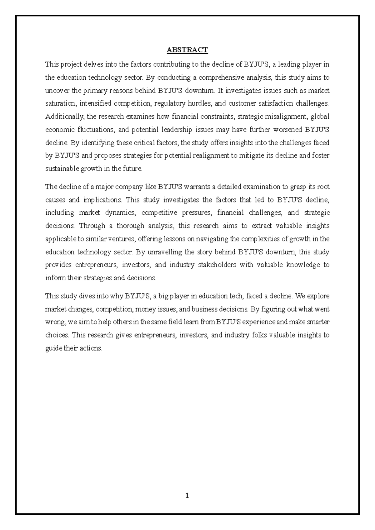 Analysis ON Sinking OF Byjus - ABSTRACT This project delves into the ...