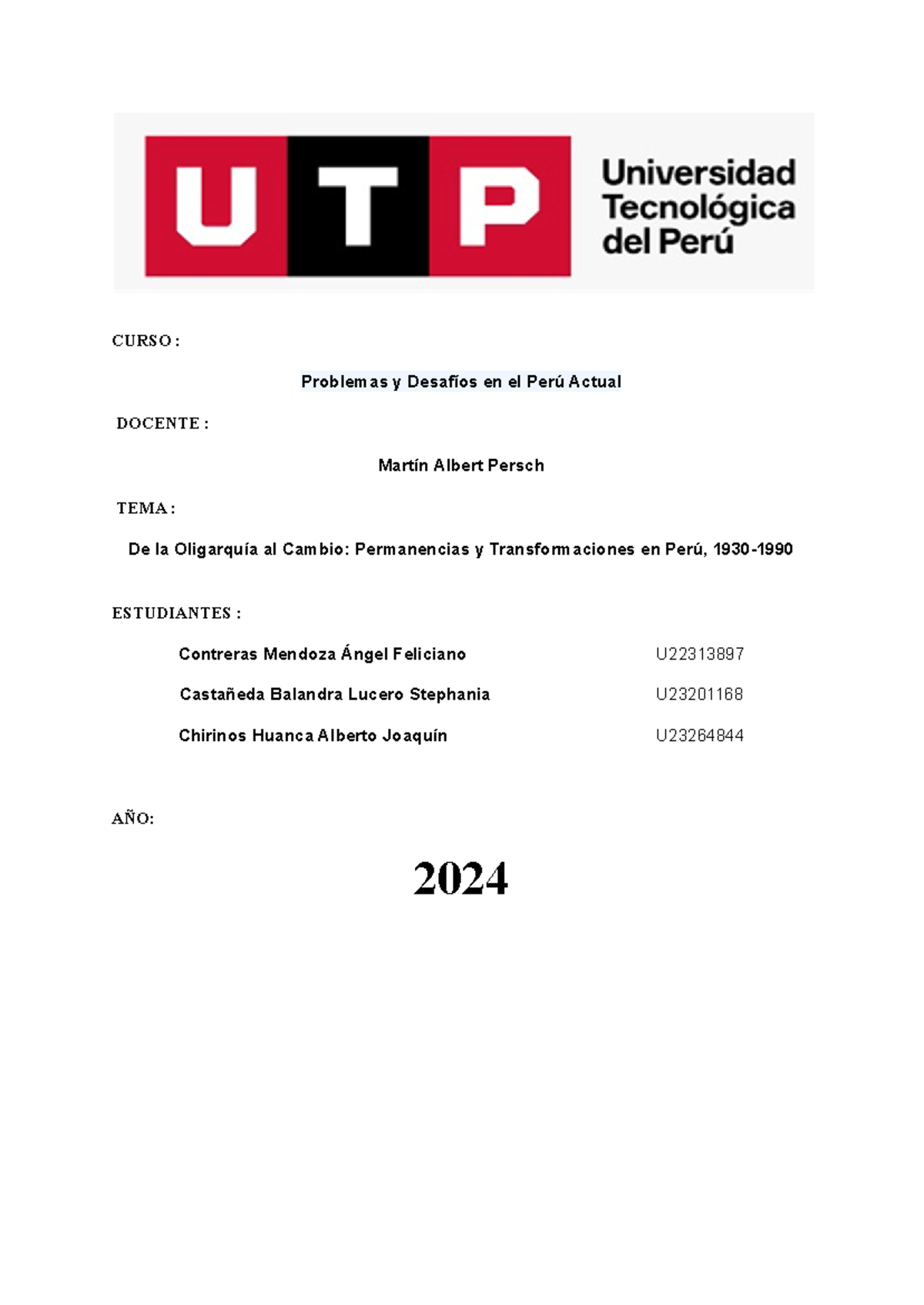 Ensayo PC 2 - CURSO : Problemas y Desafíos en el Perú Actual DOCENTE ...