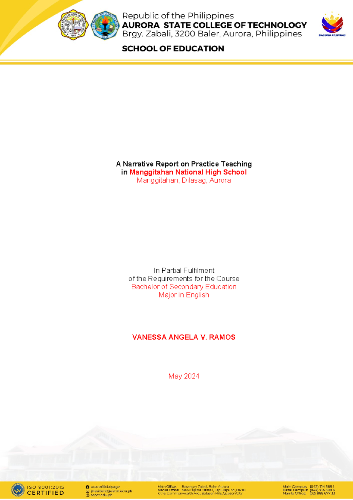 Content- Narrative - wrgfb - Bsed Filipino - A Narrative Report on ...