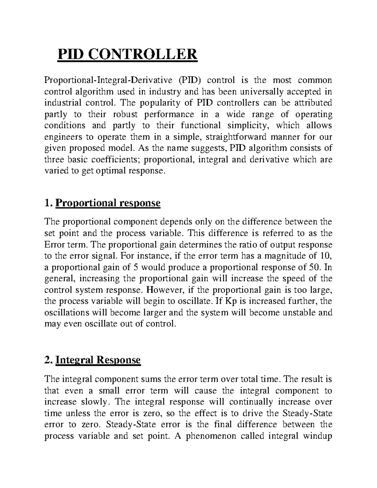 PID Controller - Numerical and Engineering Optimization Methods - Studocu