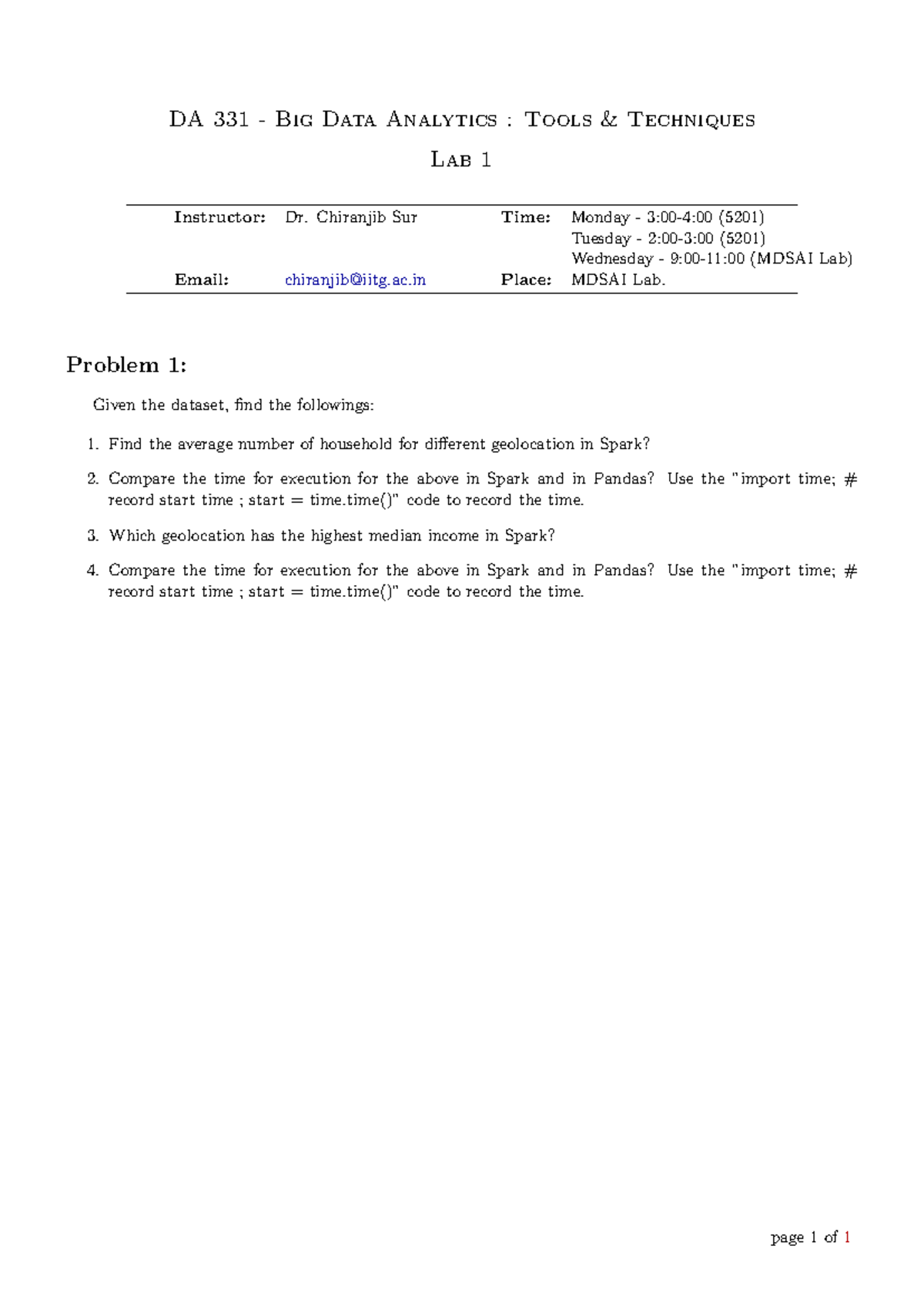 DA 331 Lab1 fall24 - this contains lab assignments for DA331 Lab - DA 331 - Big Data Analytics ...