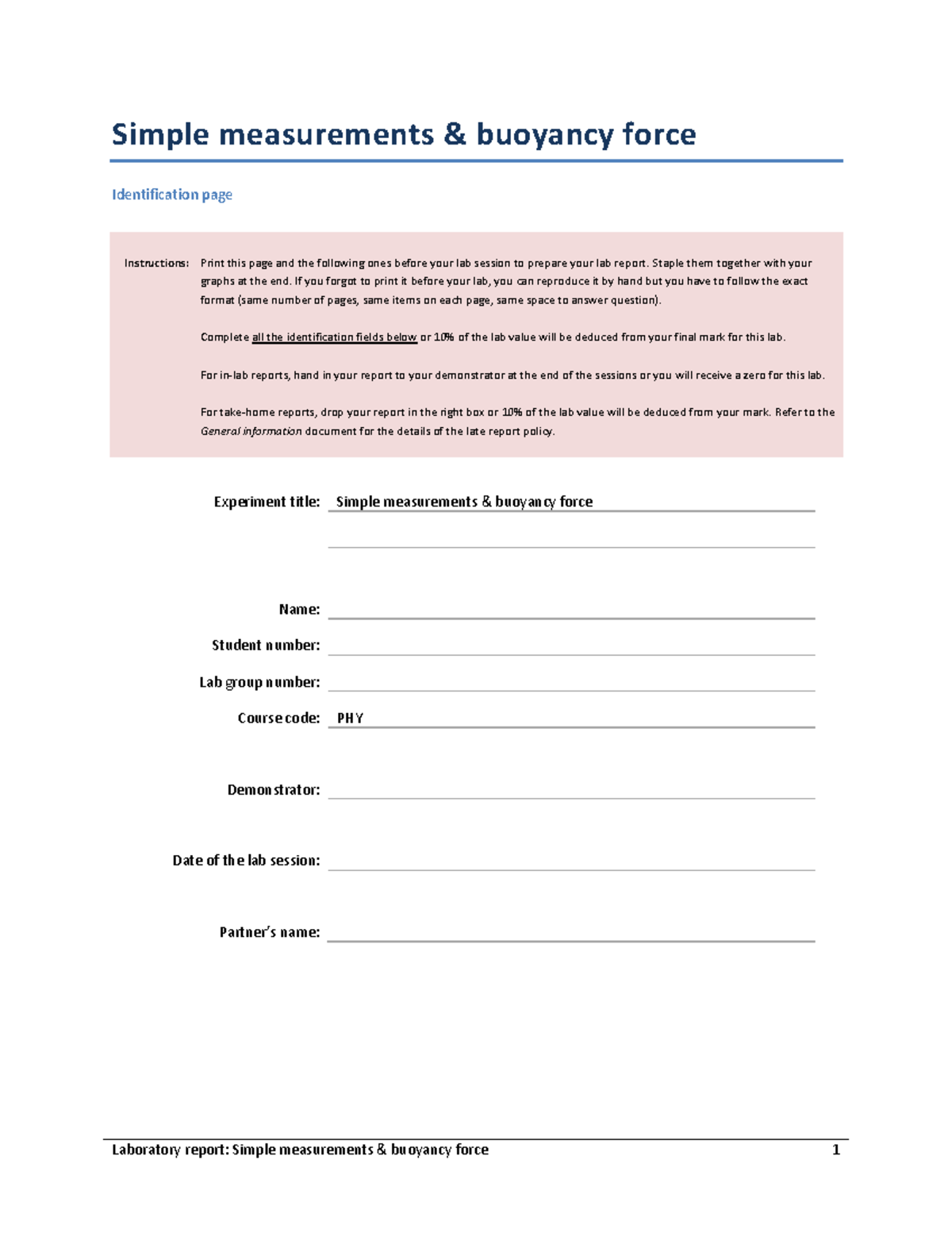 LAB1- Template - LAB - Simple measurements & buoyancy force ...