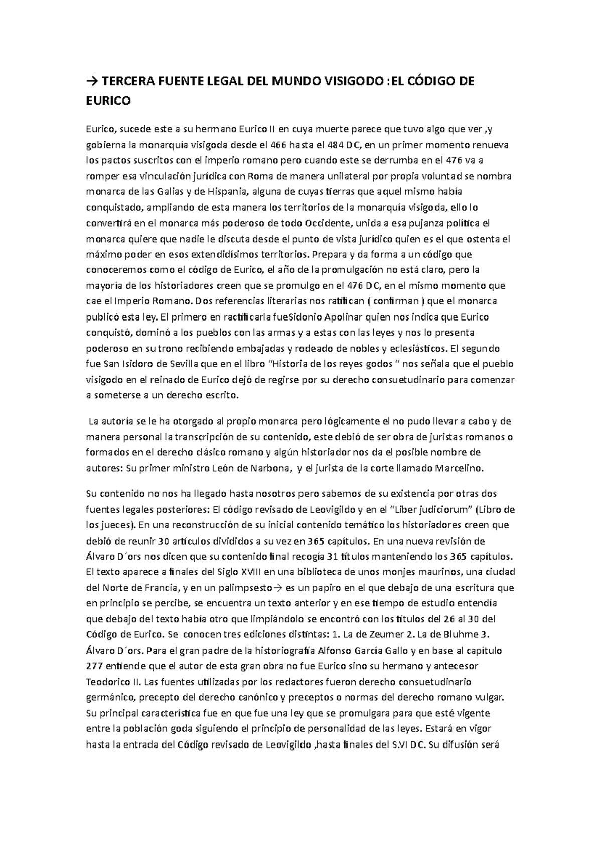 Codigo DE Eurico - historia del derecho importante - → TERCERA FUENTE ...
