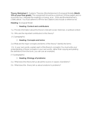 Theory Worksheet 2- Due 10 24 24 - Worksheet # Heading: Psychodynamic ...