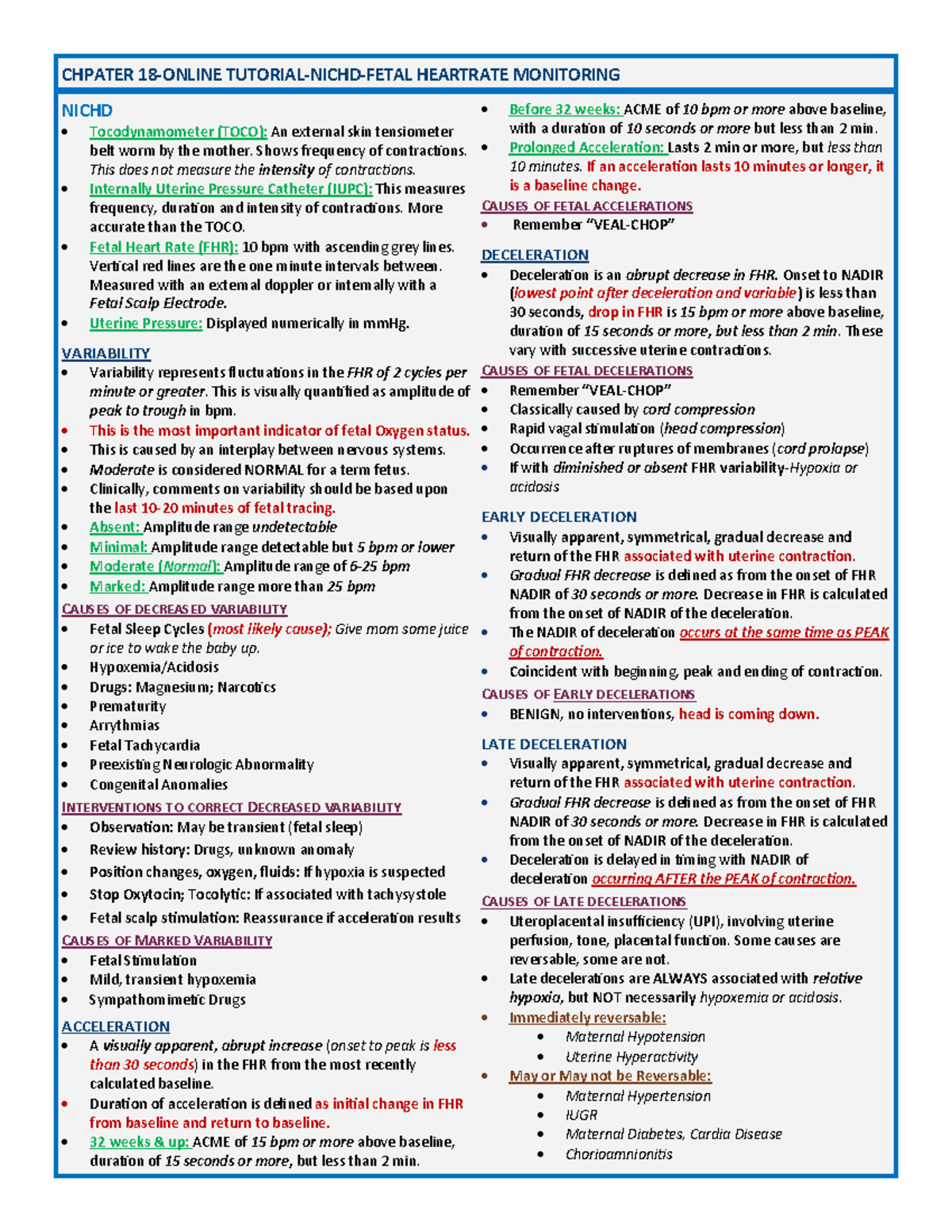 FHR and Contraction Monitoring - CHPATER 18-ONLINE TUTORIAL-NICHD-FETAL ...