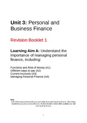 Sample assessment material Unit 3 Personal and Business Finance - Turn ...
