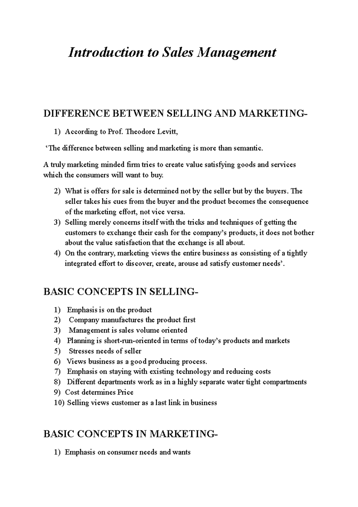 Introduction to Sales Management - Theodore Levitt, difference between ...