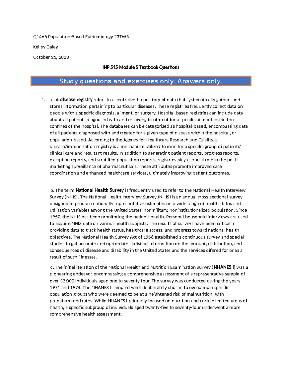 Q1466 Population Module 5textbook questions - Q1466 Population-Based ...