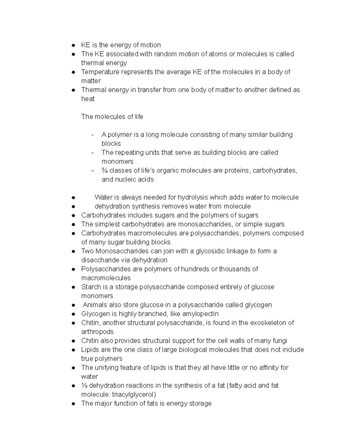 Random Biogoly Notes 2 - KE is the energy of motion The KE associated ...