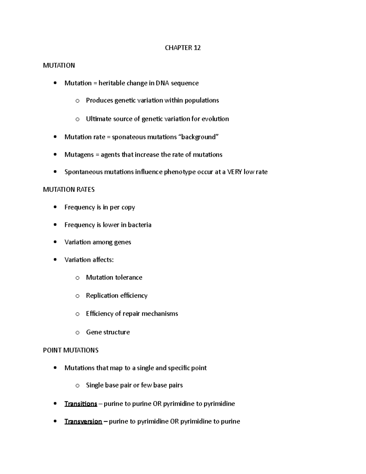 Exam 3 review - ppt notes - CHAPTER 12 MUTATION Mutation = heritable ...