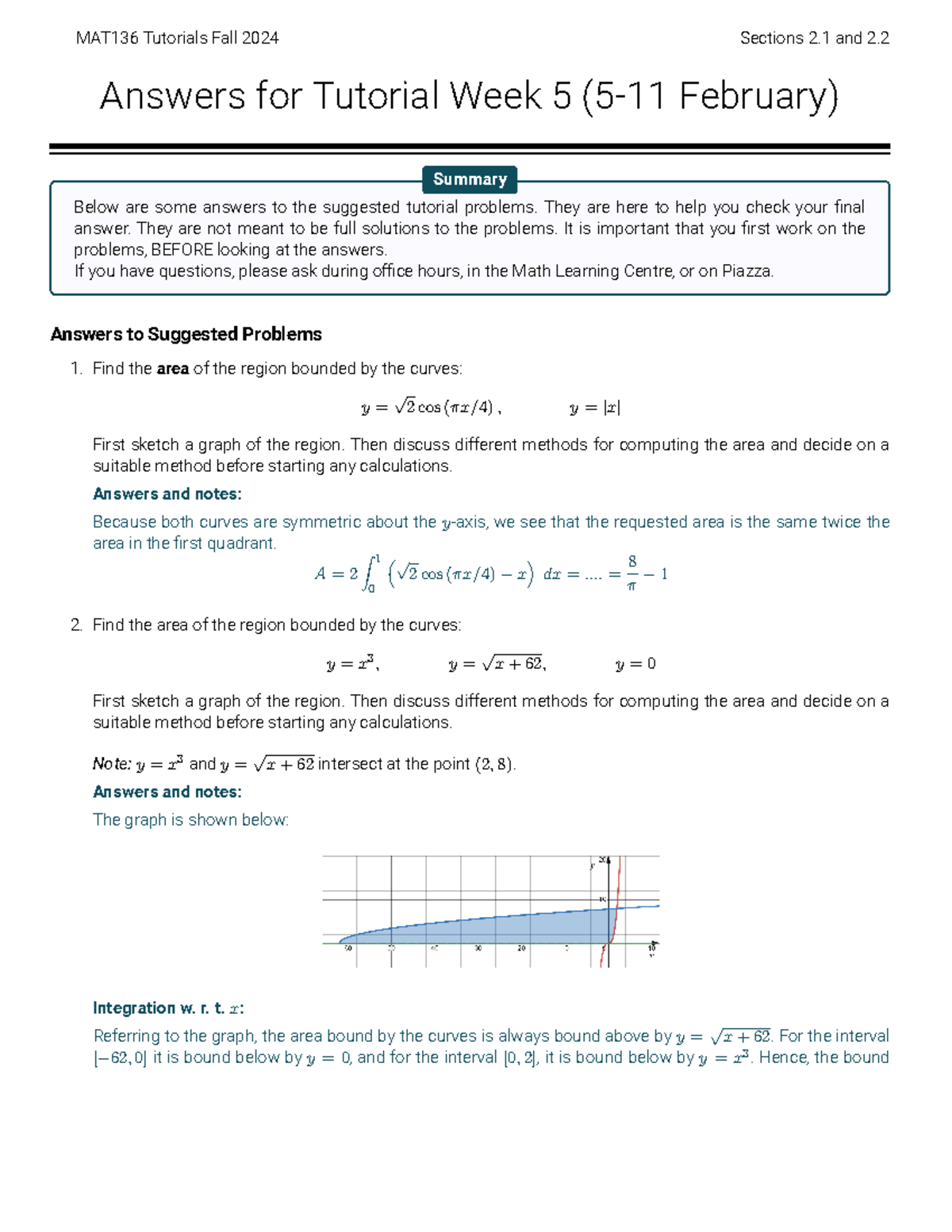 MAT136 Tutorial W5 solutions - MAT136 Tutorials Fall 2024 Sections 2 and 2. Answers for Tutorial ...
