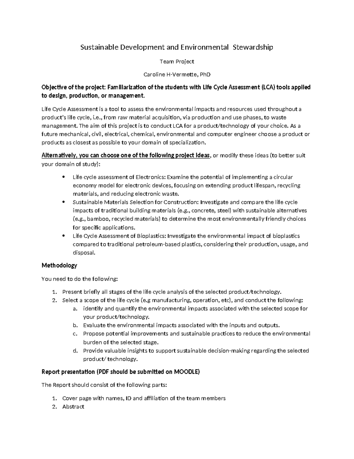 Team Project ENGR 202-summer - Sustainable Development and Environmental Stewardship Team ...