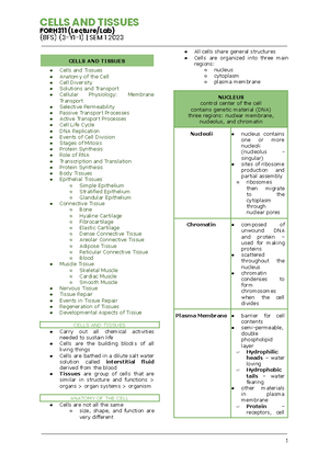 Cells AND Tissues - FORH311 (Lecture/Lab) (BFS) (3-Y1-1) | SEM 1 2023 ...
