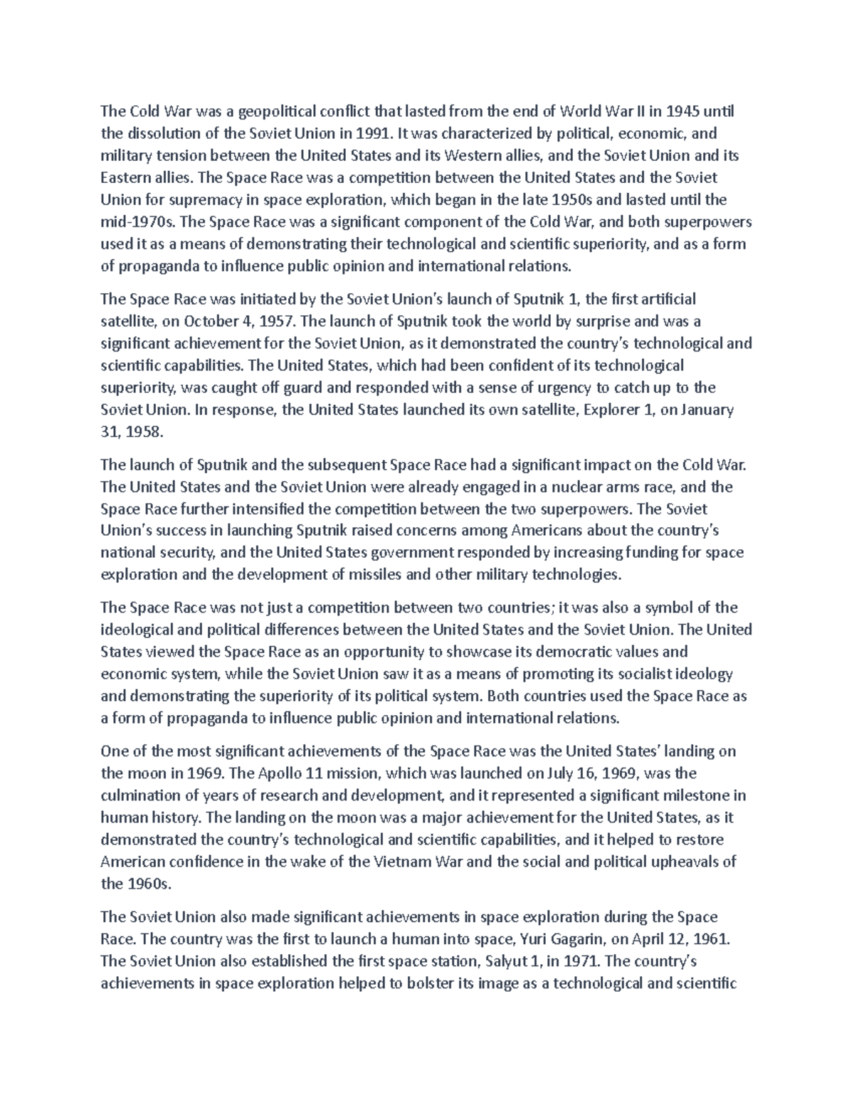 The Cold War and the Space Race - The Cold War was a geopolitical ...