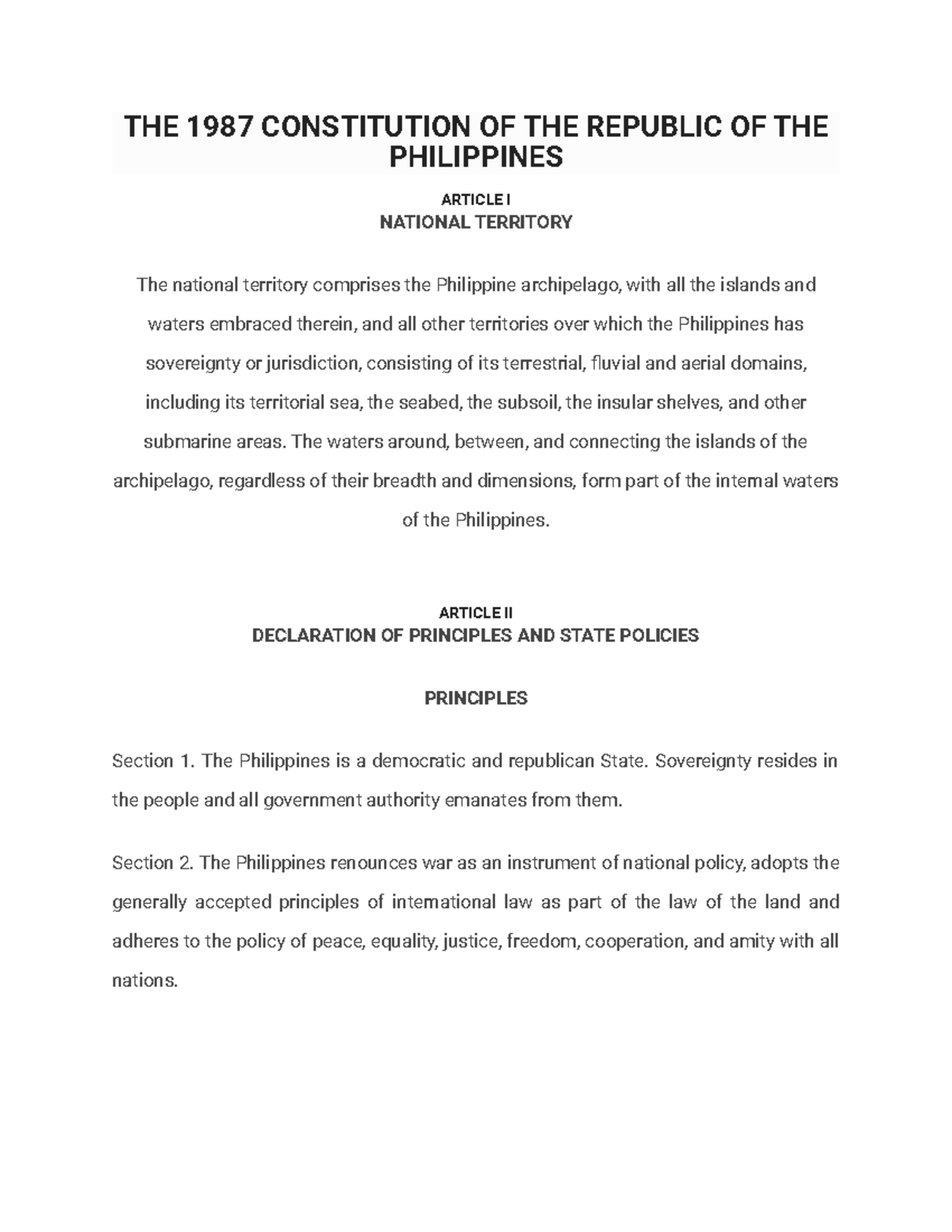 THE 1987 Constitution OF THE Republic OF THE Philippines - THE 1987 CONSTITUTION OF THE REPUBLIC ...