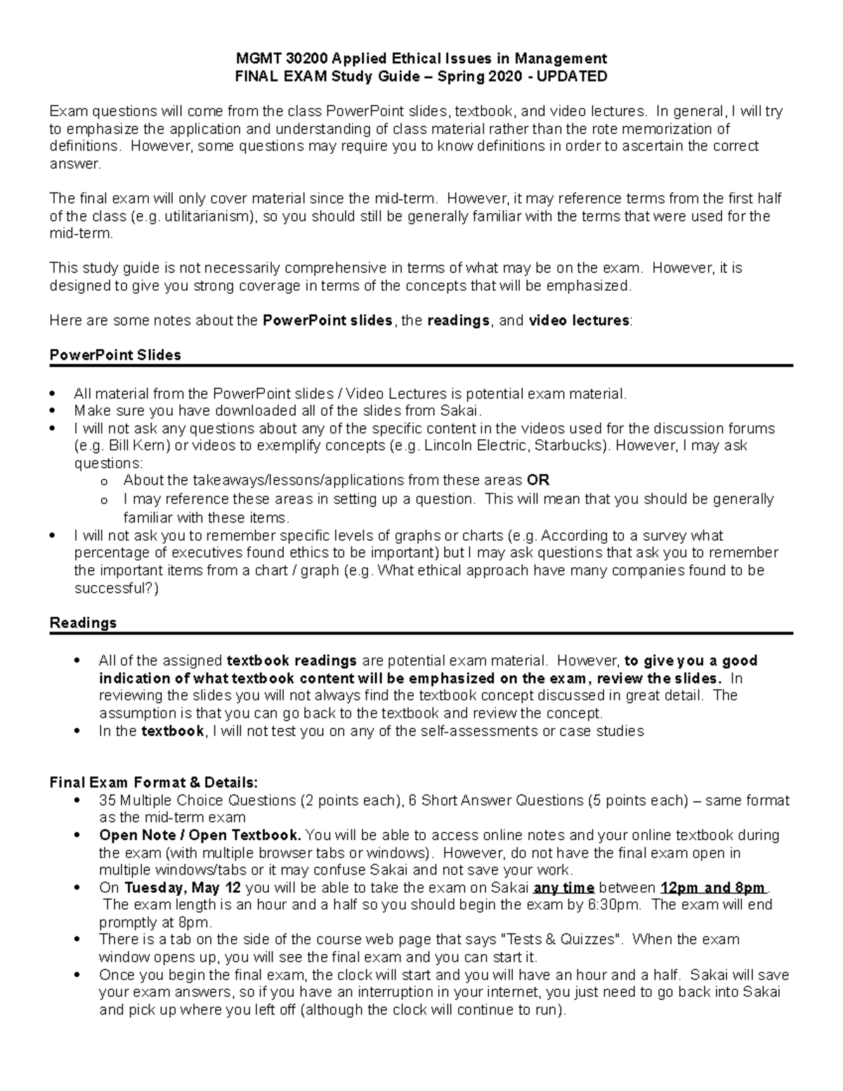 Final+Exam+Study+Guide+ +Ethics+ +Spring+2020+ +Updated - MGMT 30200 ...