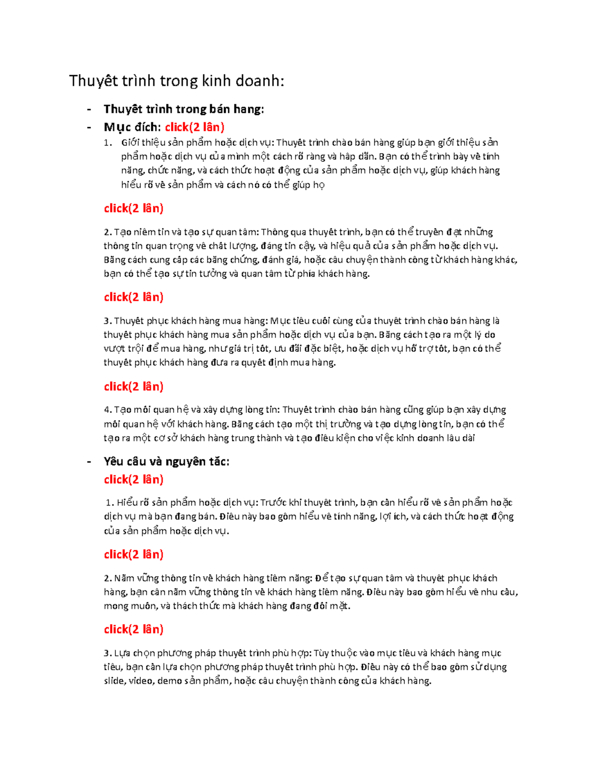 Thuyết trình trong kinh doanh - Thuyếết trình trong kinh doanh: - Thuyếết trình trong bán hang ...