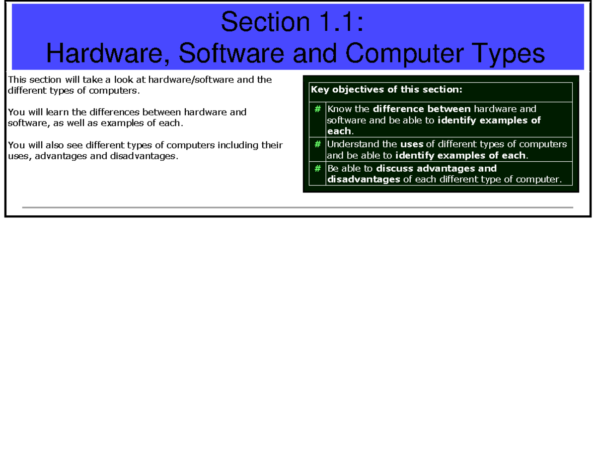 ICT Theory Lecture 01 - Section 1: Hardware, Software and Computer ...