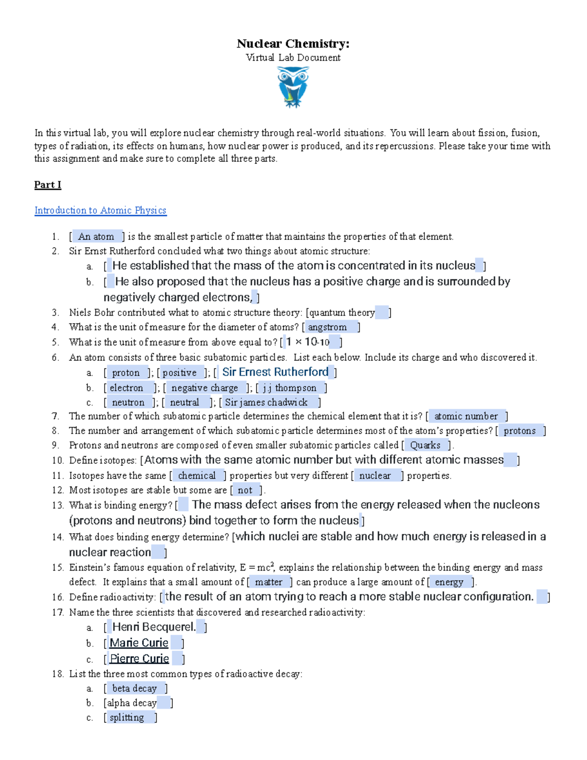 Nuclear Chemistry Virtual Lab - Nuclear Chemistry: Virtual Lab Document ...