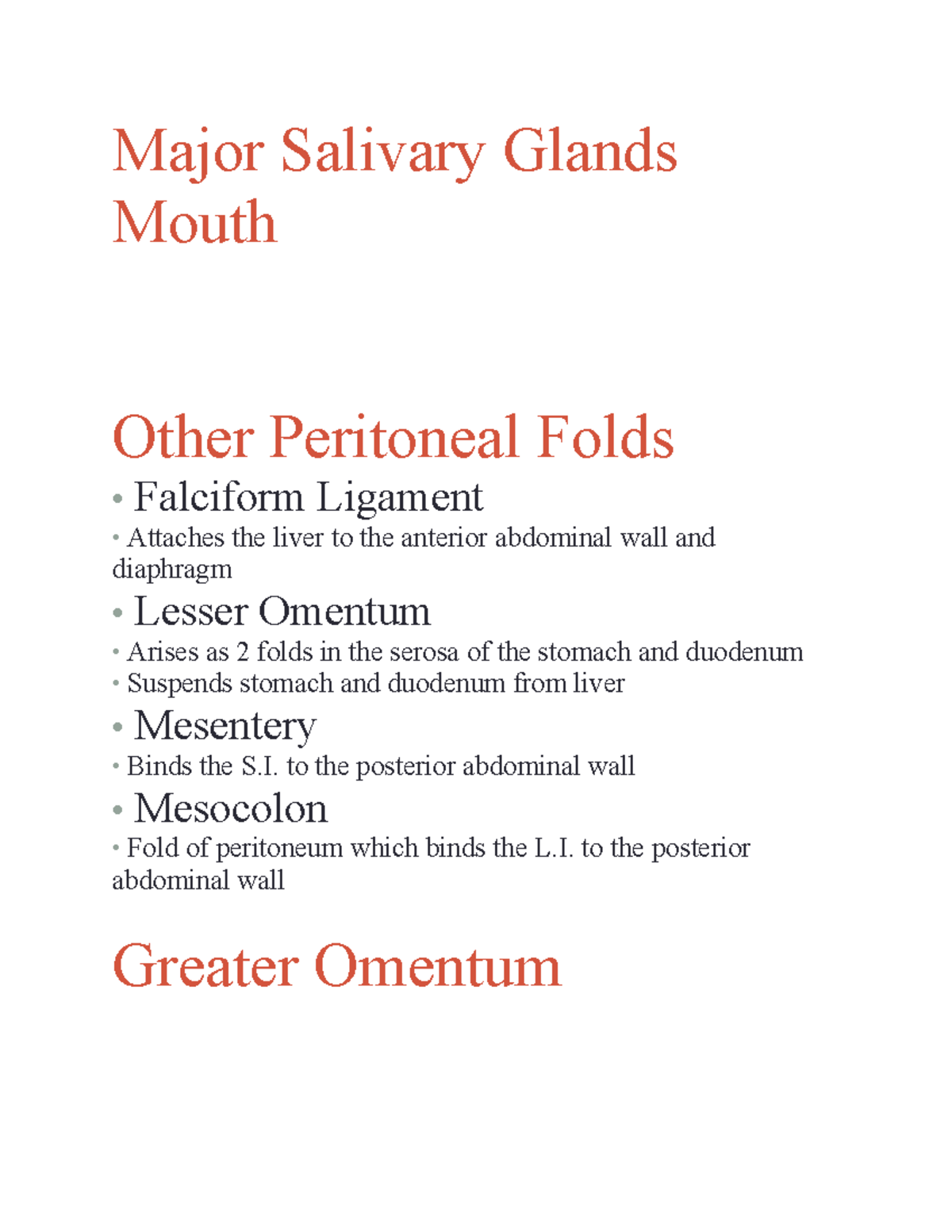 Salivary glands - 05 - Major Salivary Glands Mouth Other Peritoneal ...