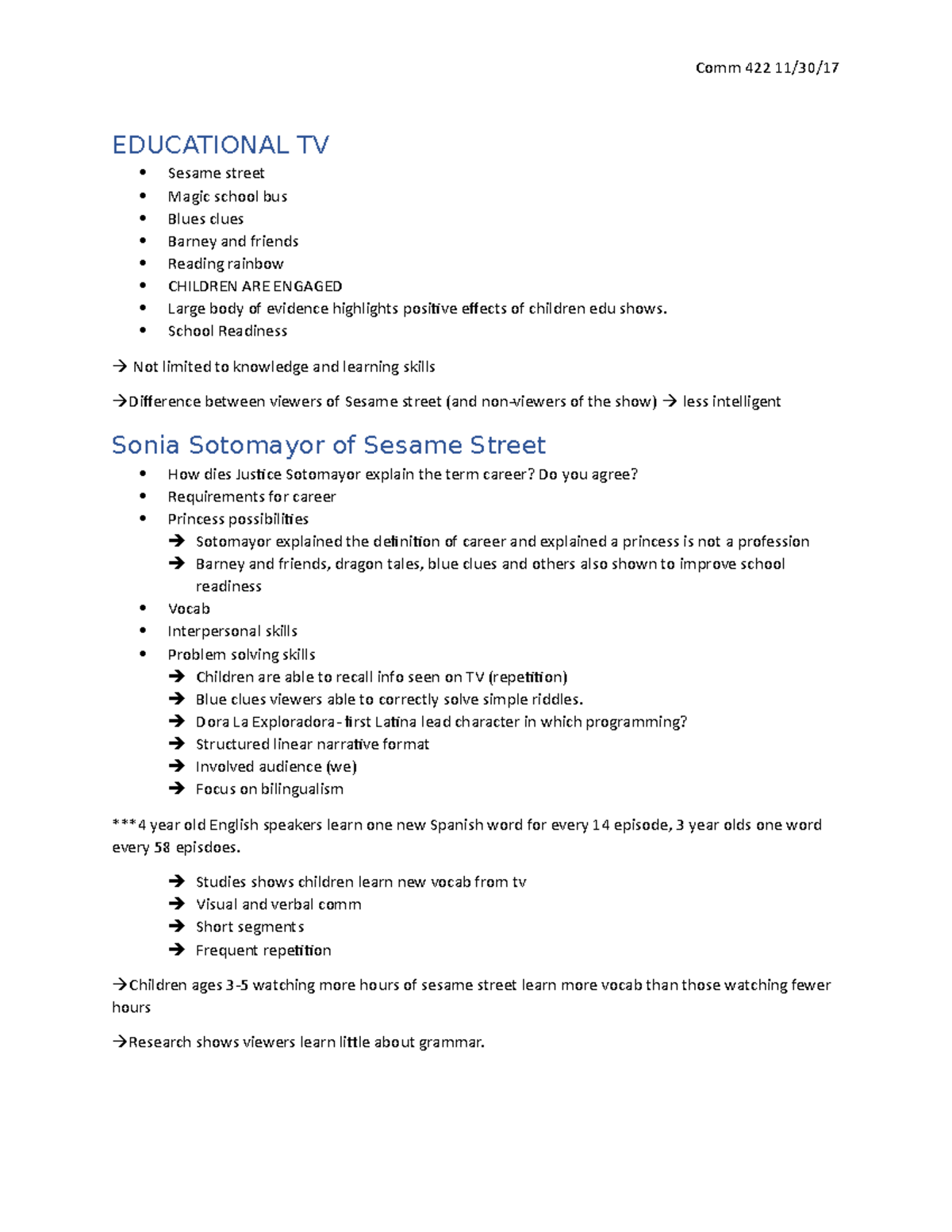 COMM 422 Educational TV Notes NOV 30, 2017 - Comm 422 11/30/17 ...