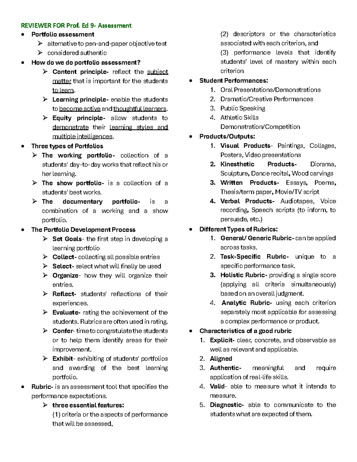 Assessment-reviewer - REVIEWER FOR Prof. Ed 9- Assessment Portfolio ...