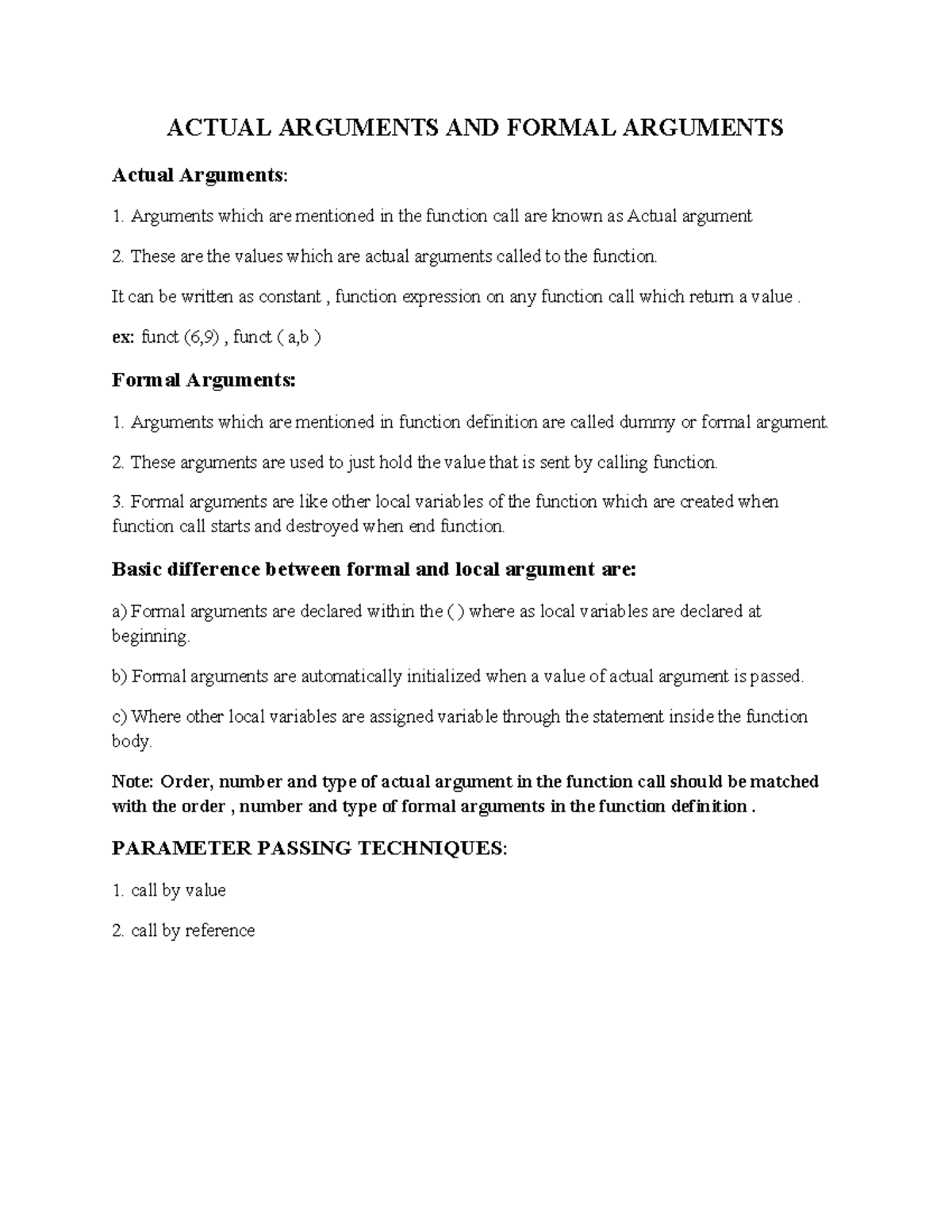 Actual Arguments AND Formal Arguments - ACTUAL ARGUMENTS AND FORMAL ...