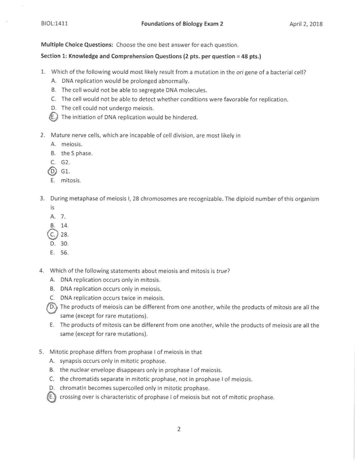 BIOL Exam2 Practice F19 key - BIOL14110AAA - Studocu