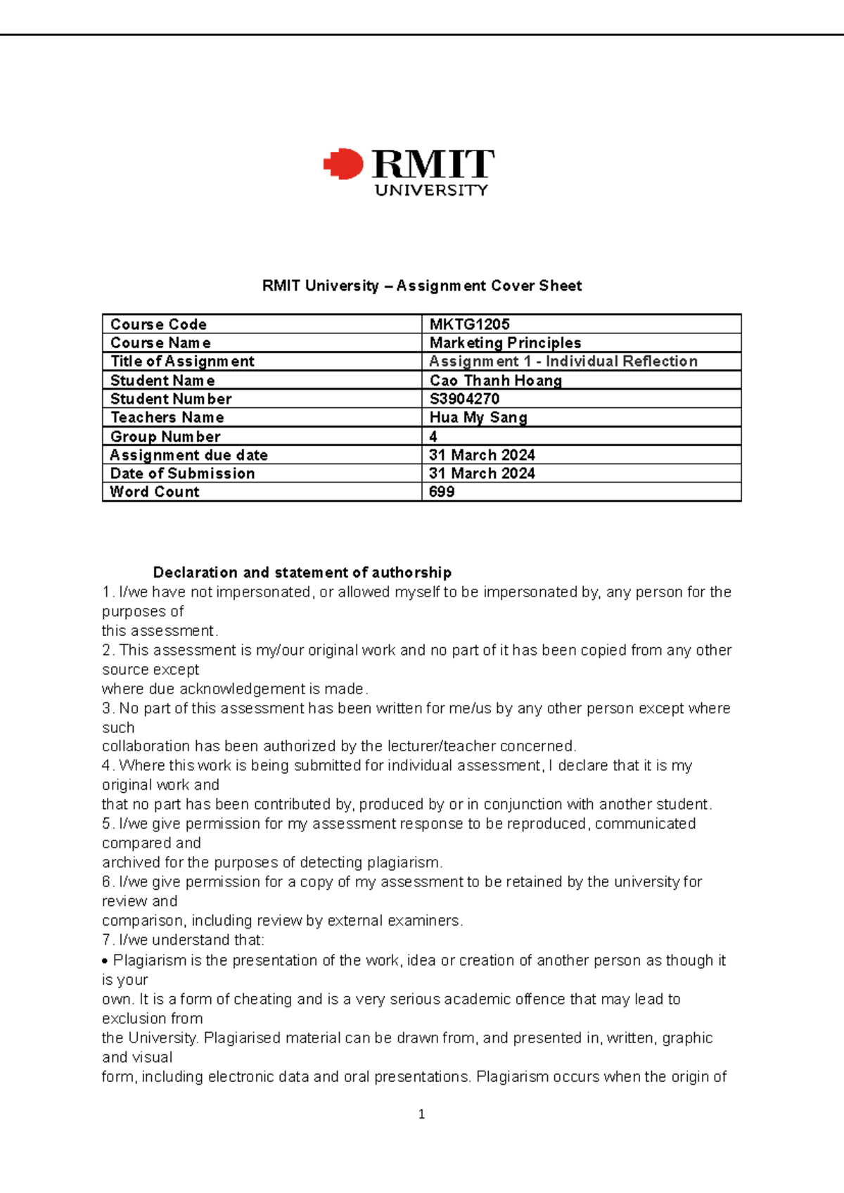 SGS Group 4 Cao Thanh Hoang S3904270 - RMIT University – Assignment ...