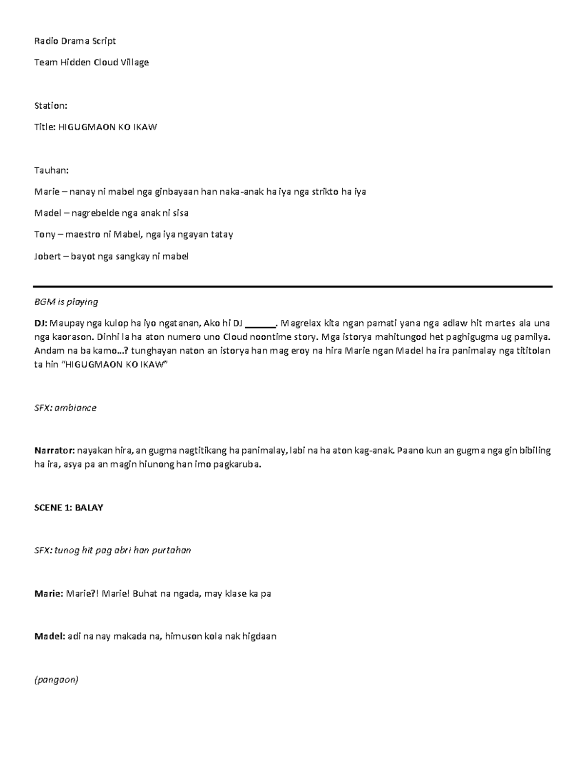 Radio Drama Script (final) - Radio Drama Script Team Hidden Cloud ...