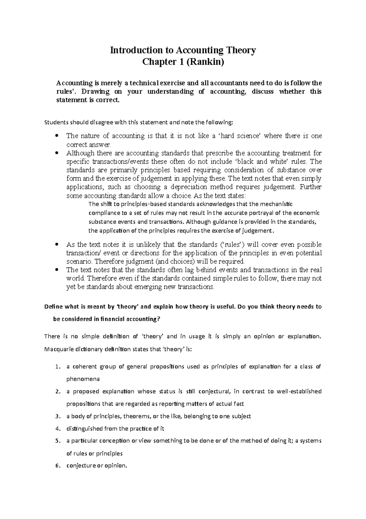 Tutorial 1 Solutions - Introduction to Accounting Theory Chapter 1 ...
