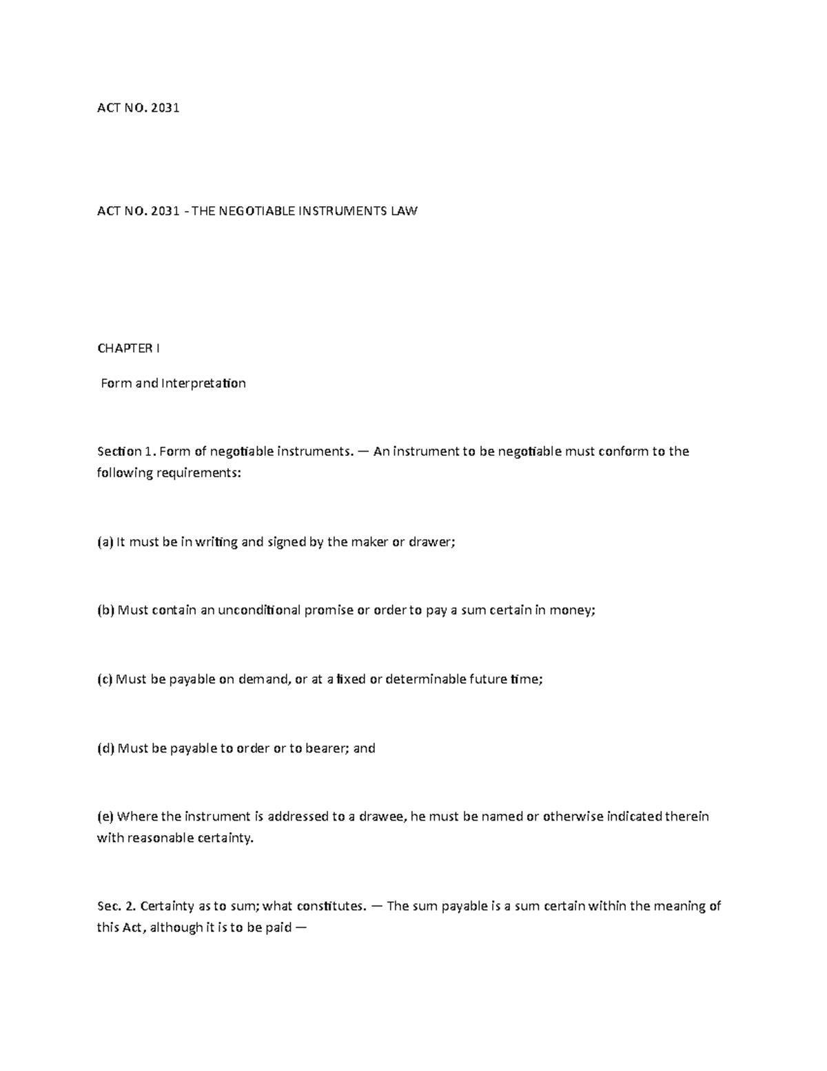 ACT NO. 2031-WPS Office - ACT NO. 2031 ACT NO. 2031 - THE NEGOTIABLE ...