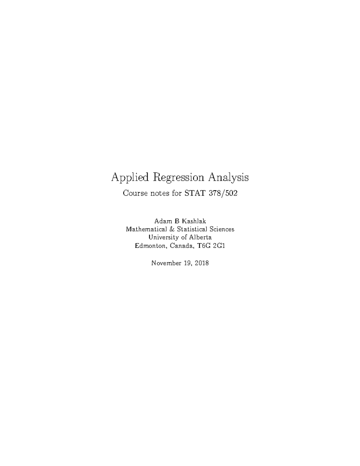 Stat378 - Insightful - Applied Regression Analysis Course notes for ...
