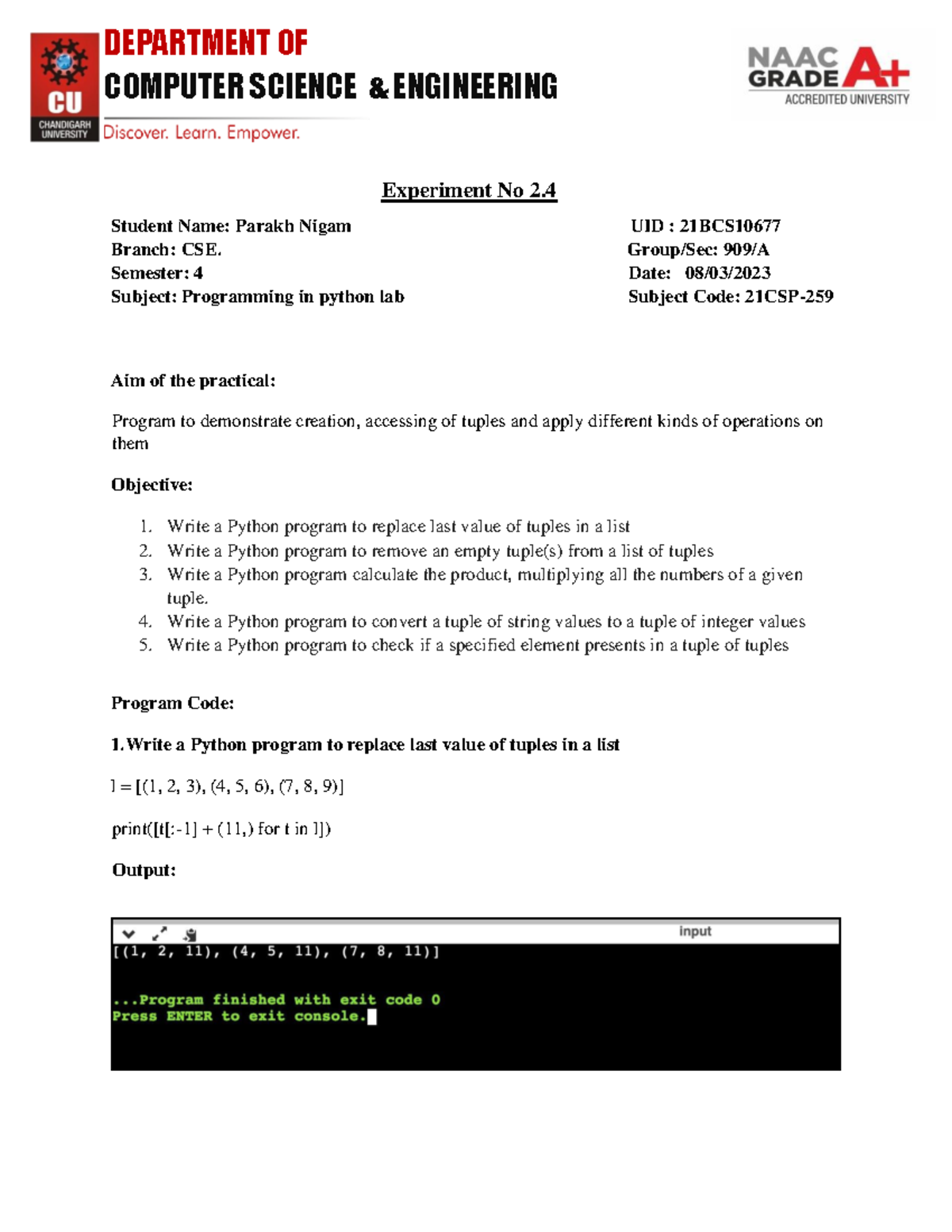 WS - 7 Python Parakh - COMPUTER SCIENCE & ENGINEERING Experiment No 2 ...