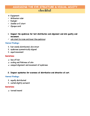HA - Nose Checklist - notes health assessment - ASSESSMENT INCLUDES ...