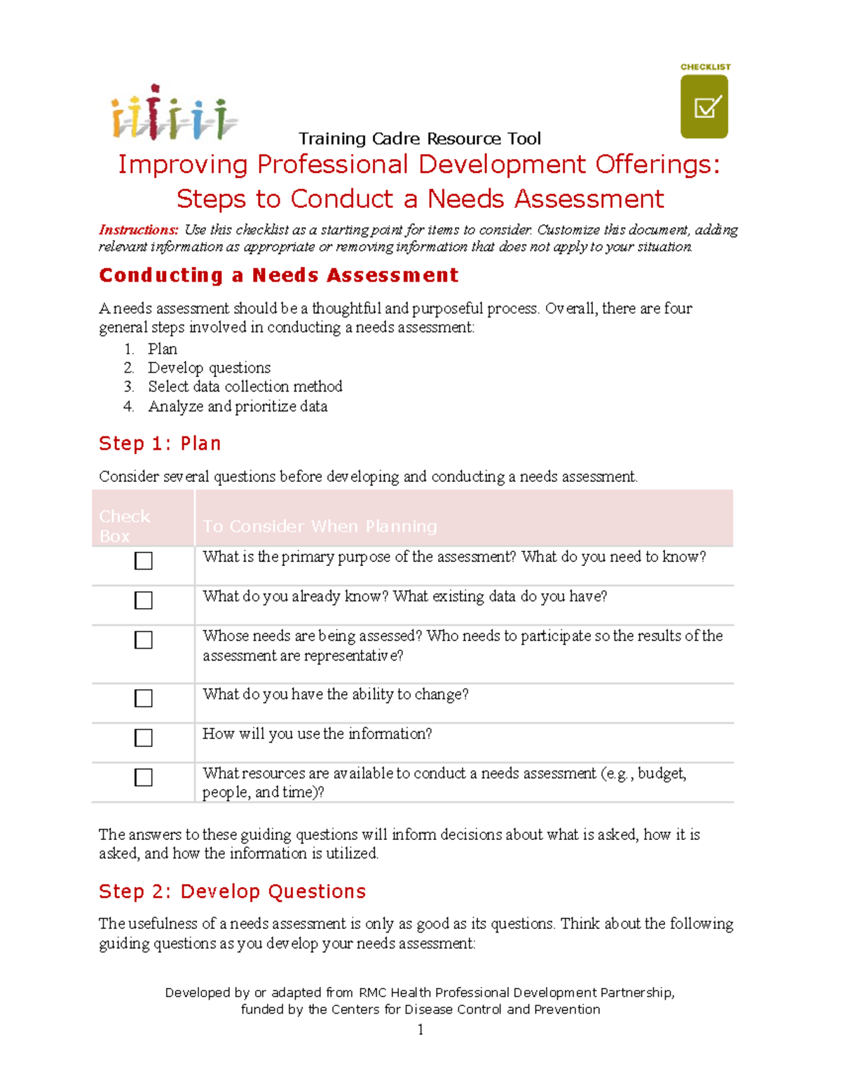 Assessment steps - .... - Improving Professional Development Offerings ...