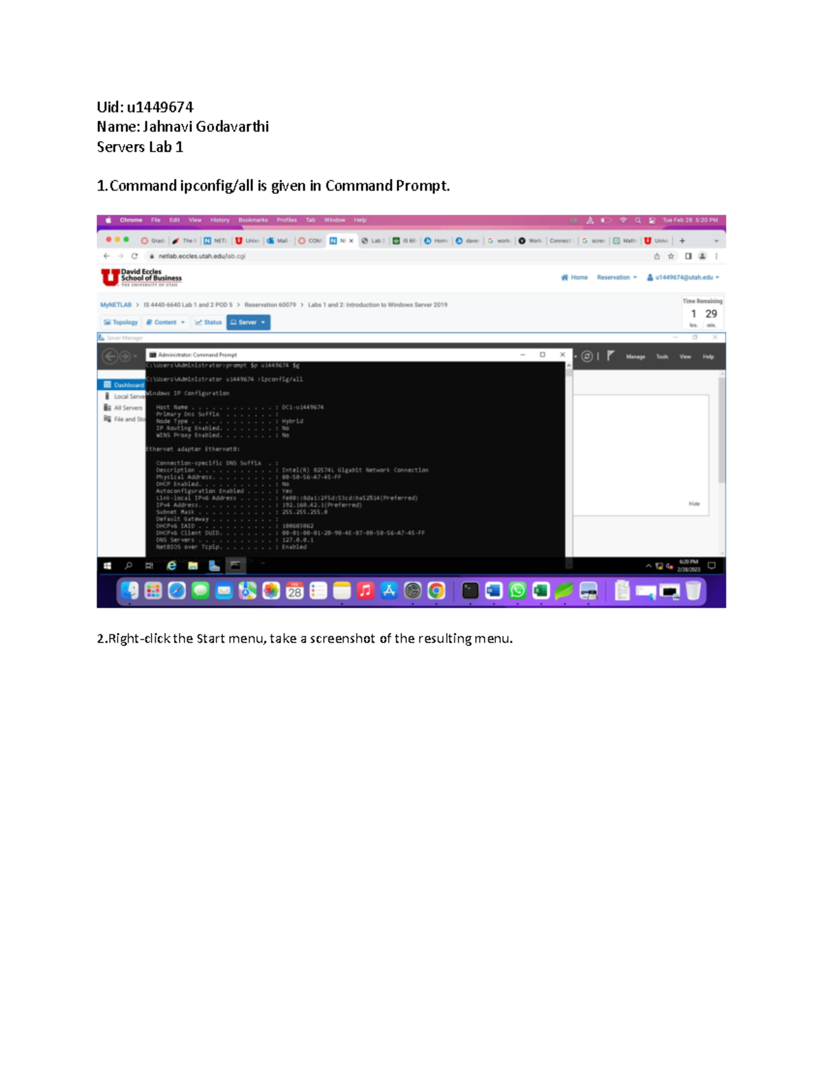 Server lab 1 - Lab - Uid: u Name: Jahnavi Godavarthi Servers Lab 1 1 ...