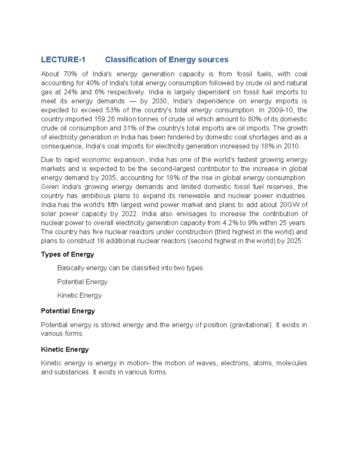 Lecture 1. Classification of energy sources - LECTURE-1 Classification ...