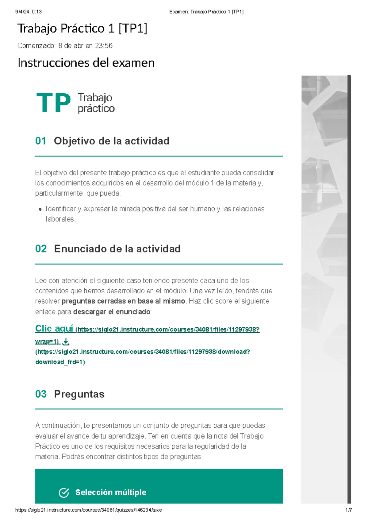 Examen Trabajo Práctico 1 [TP1]-mio 80 - Trabajo Prácco 1 [TP1] Comenzado: 8 de abr en 23: - Studocu