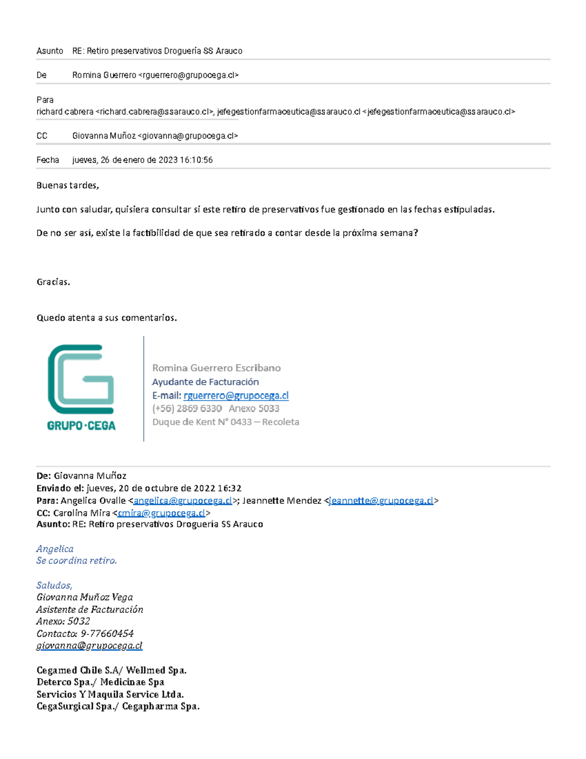Retiro preservativos maculinos Cegamed - Asunto RE: Retiro ...