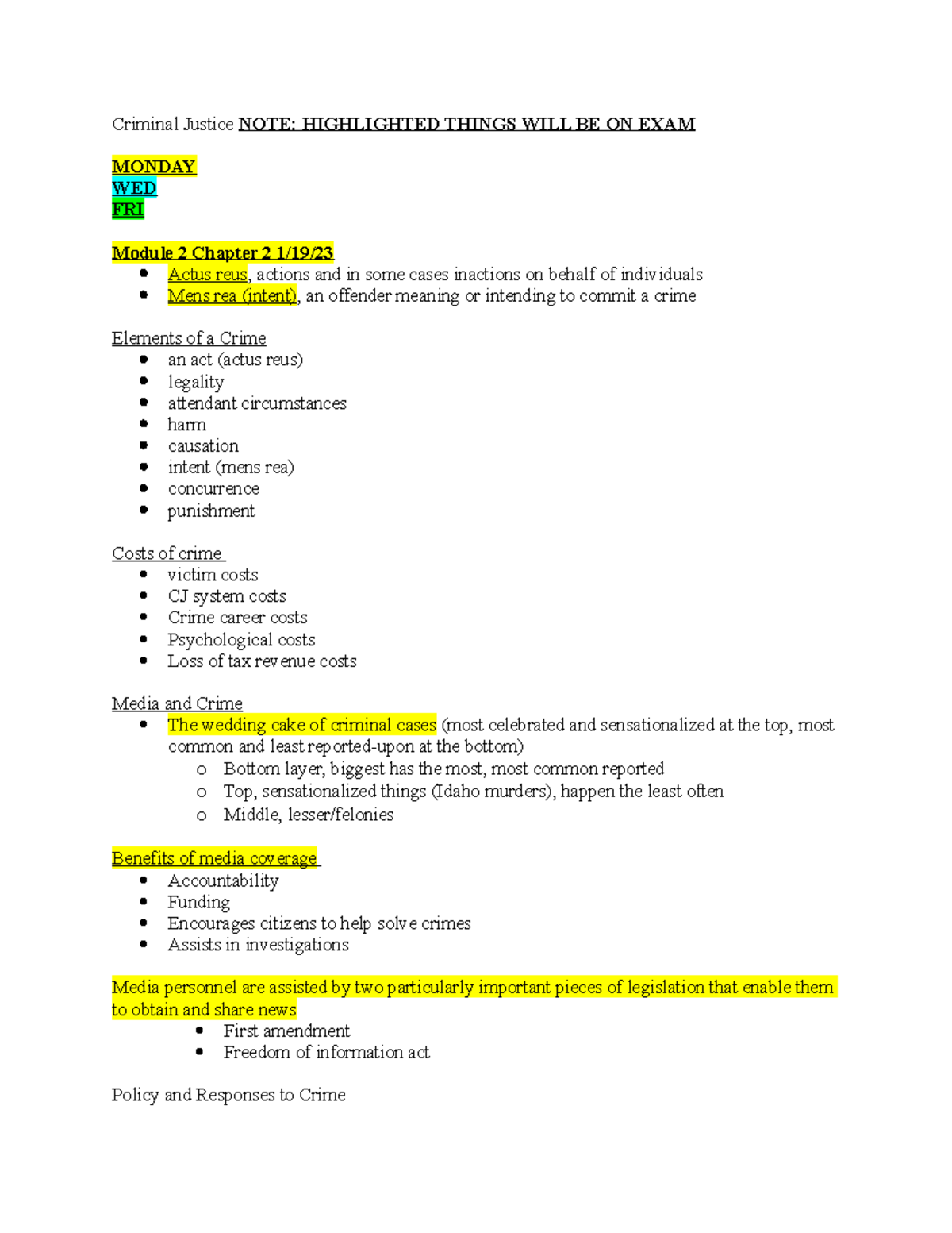 Criminal Justice Notes - Criminal Justice NOTE: HIGHLIGHTED THINGS WILL ...