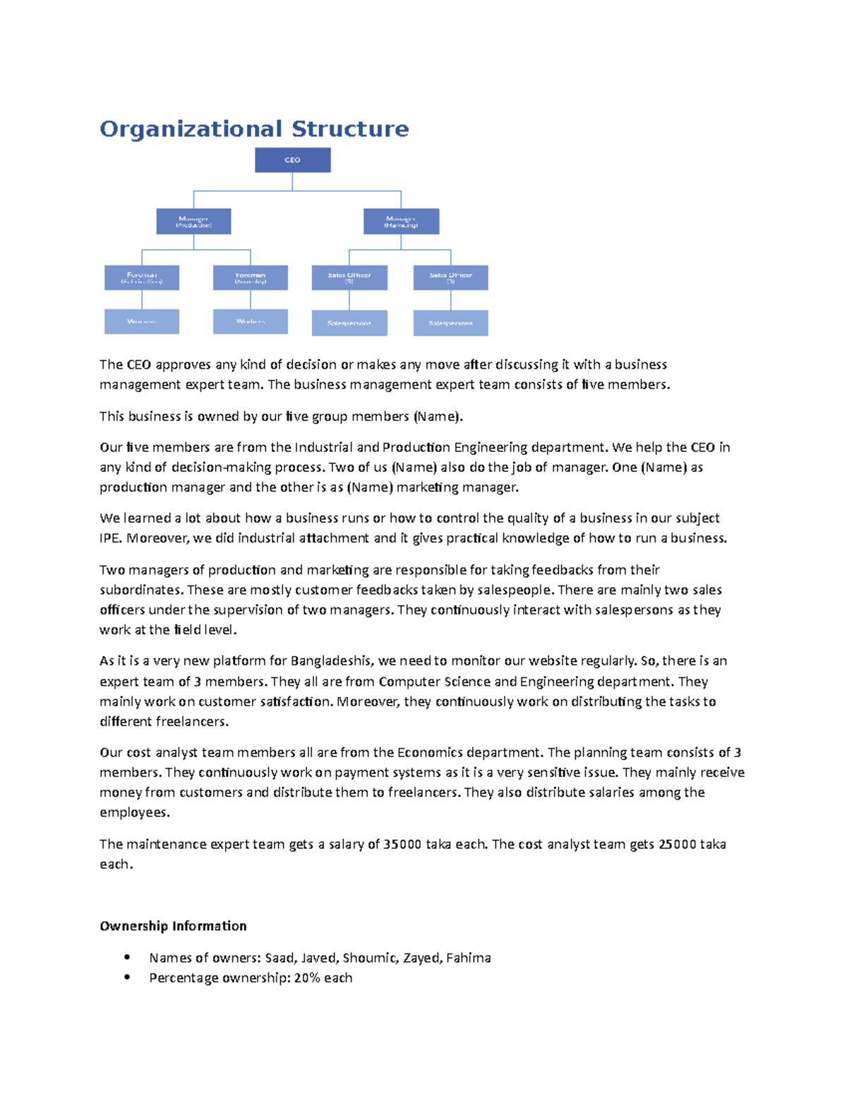Organizational-Structure - Organizational Structure The CEO approves ...