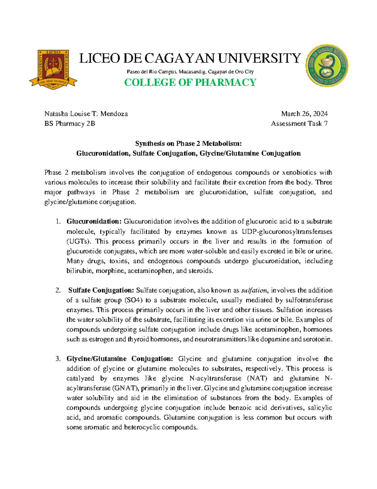 Phase 2 Metabolism - .... - LICEO DE CAGAYAN UNIVERSITY Paseo del Rio ...