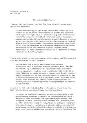Film Analysis 2 (Hidden Figures) - “Reaching For The Stars” (661 words ...